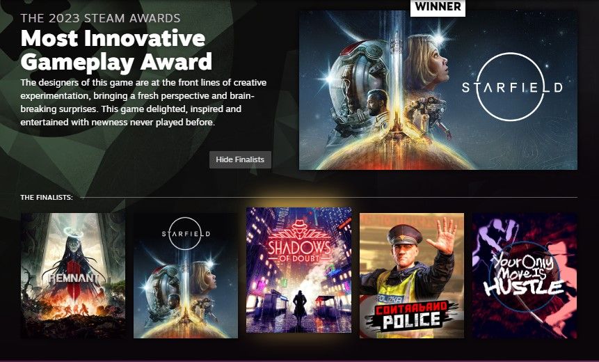 Starfield Becomes Steams Most Innovative Gameplay Award Choice